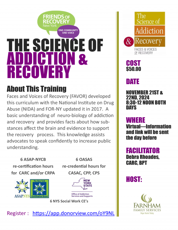 UPCOMING TRAININGS - Friends of Recovery - New York